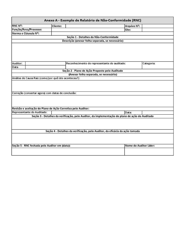 Anexo A - Exemplo de RNC PDF | PDF