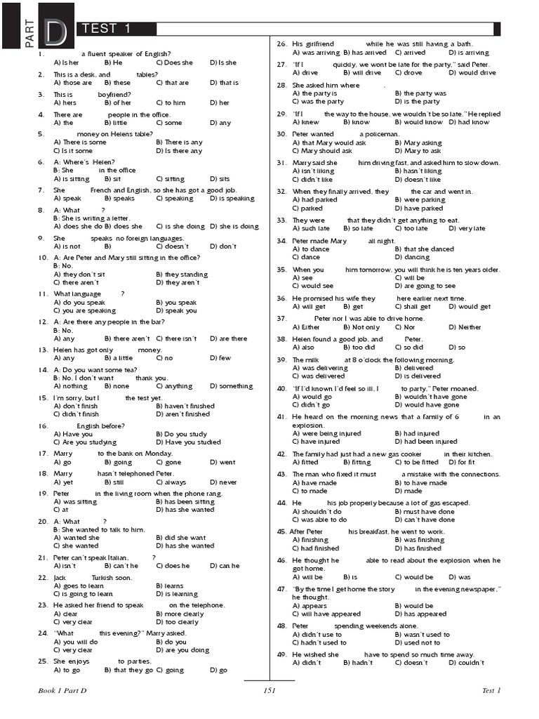 Basic English Grammar Test Answers | PDF