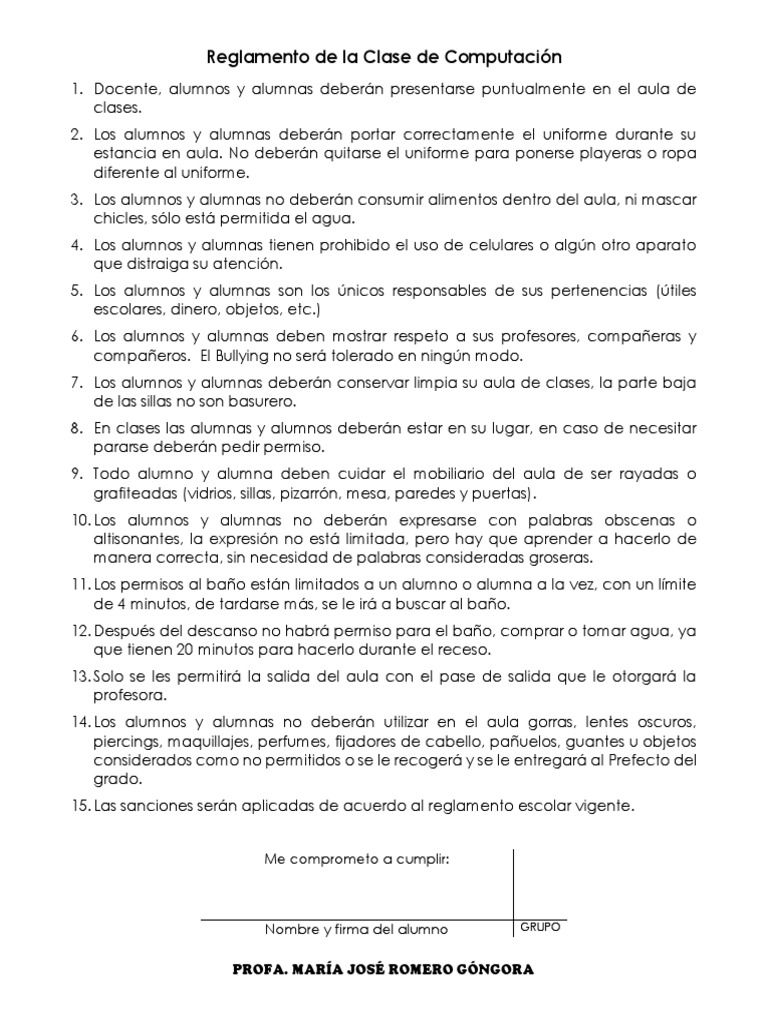 Reglamento de La Clase de Computación | PDF | Hogar, jardinería y bricolaje