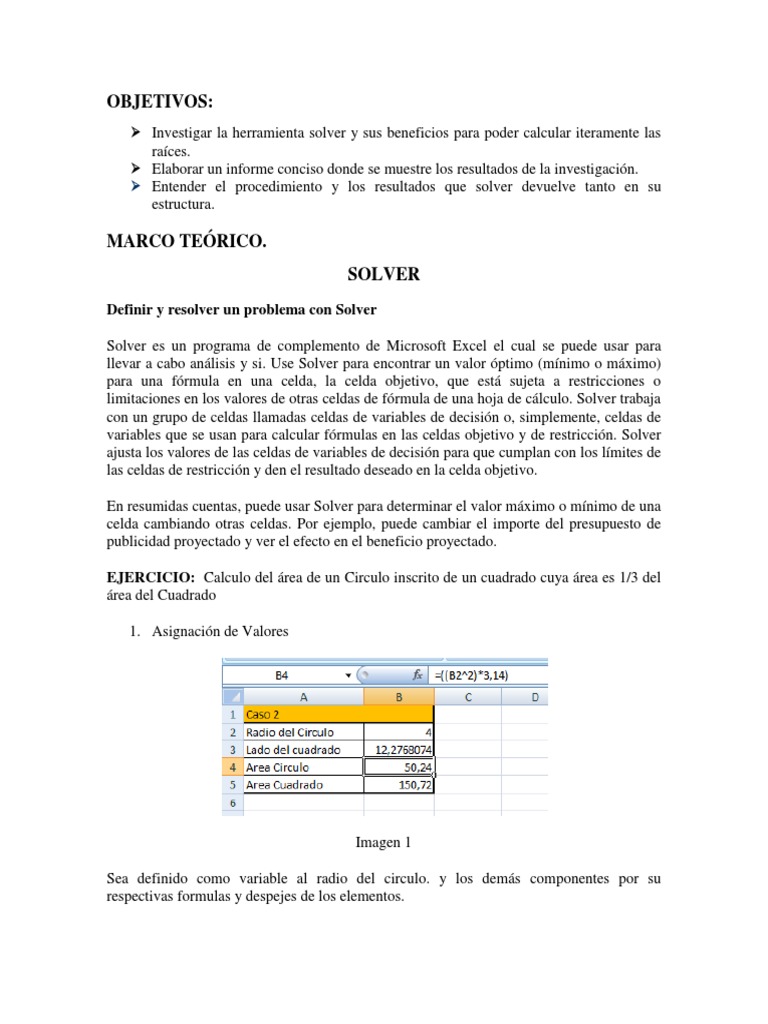 Uso de Solver en Excel para Cálculos | PDF | Microsoft Excel | Enseñanza de matemática