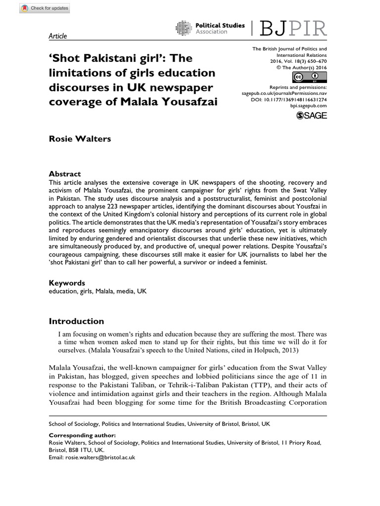 Malala Research Article | PDF | Malala Yousafzai | Hospital
