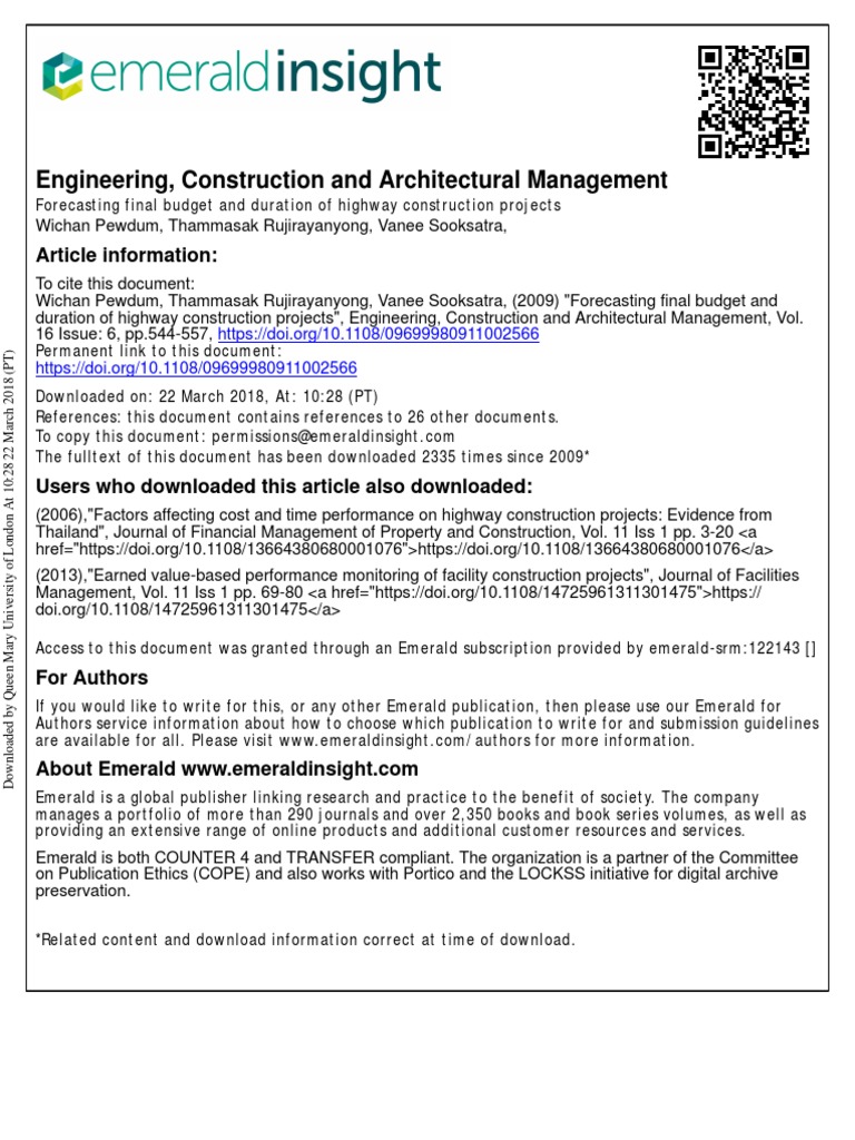 Forecasting Final Budget And Duration Of Highway Construction Projects Pdf Forecasting