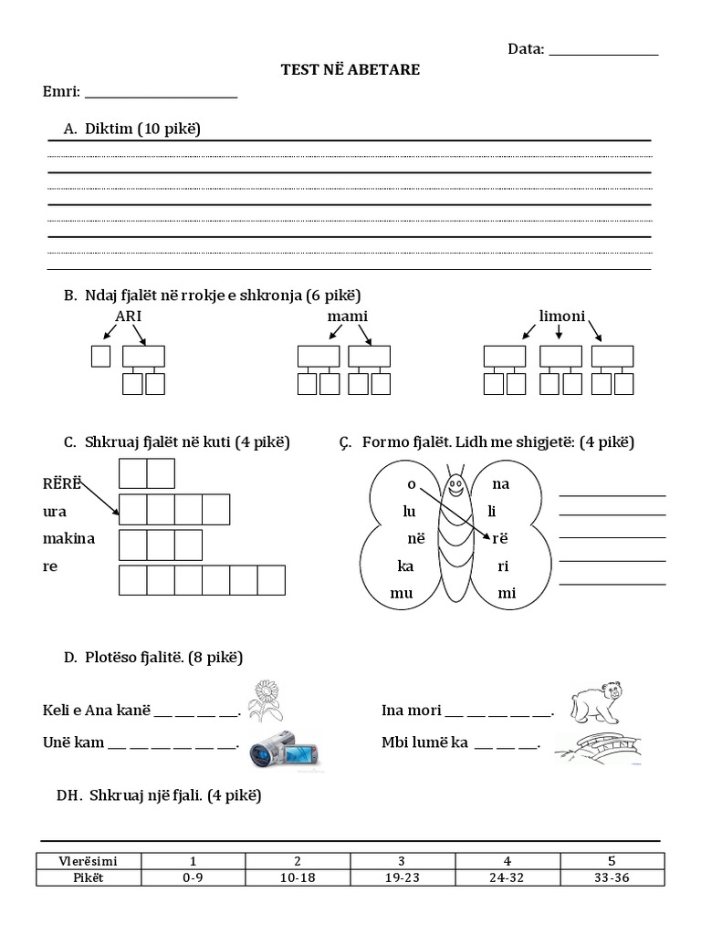 Test Ne Abetare | PDF