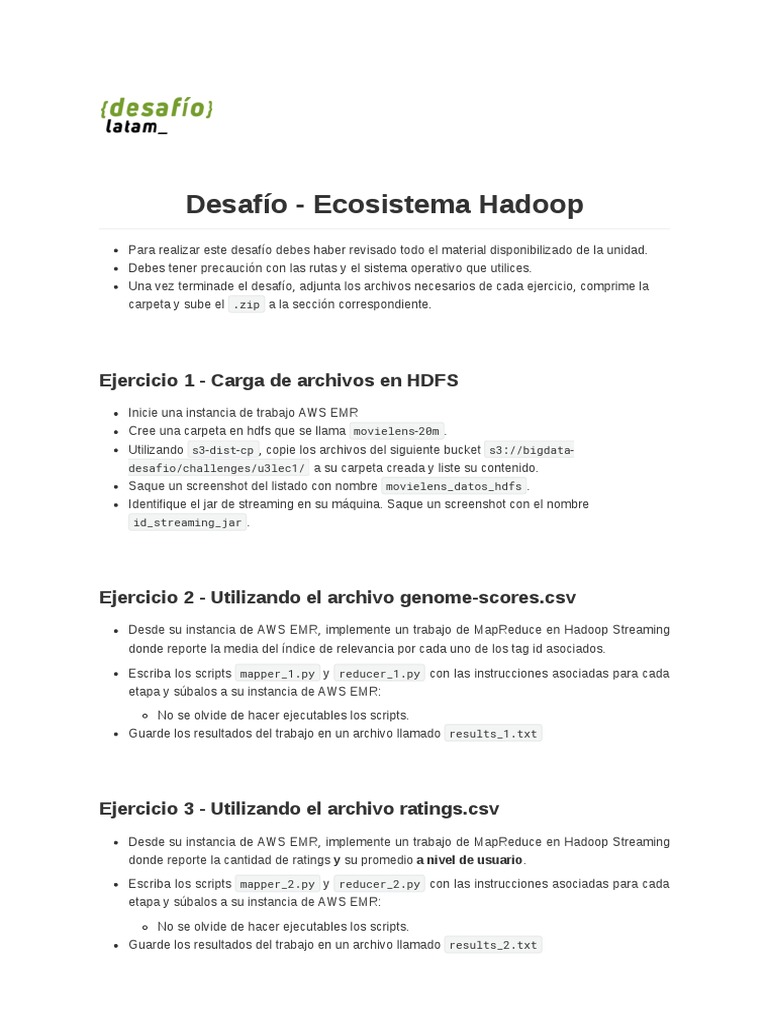 02 D Desafío - Ecosistema Hadoop | PDF | Apache Hadoop | Archivo de ...