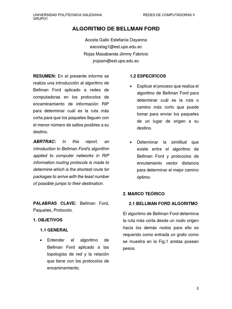 ALGORITMO DE BELLMAN FORD - Expo | PDF | Enrutador (Computación ...