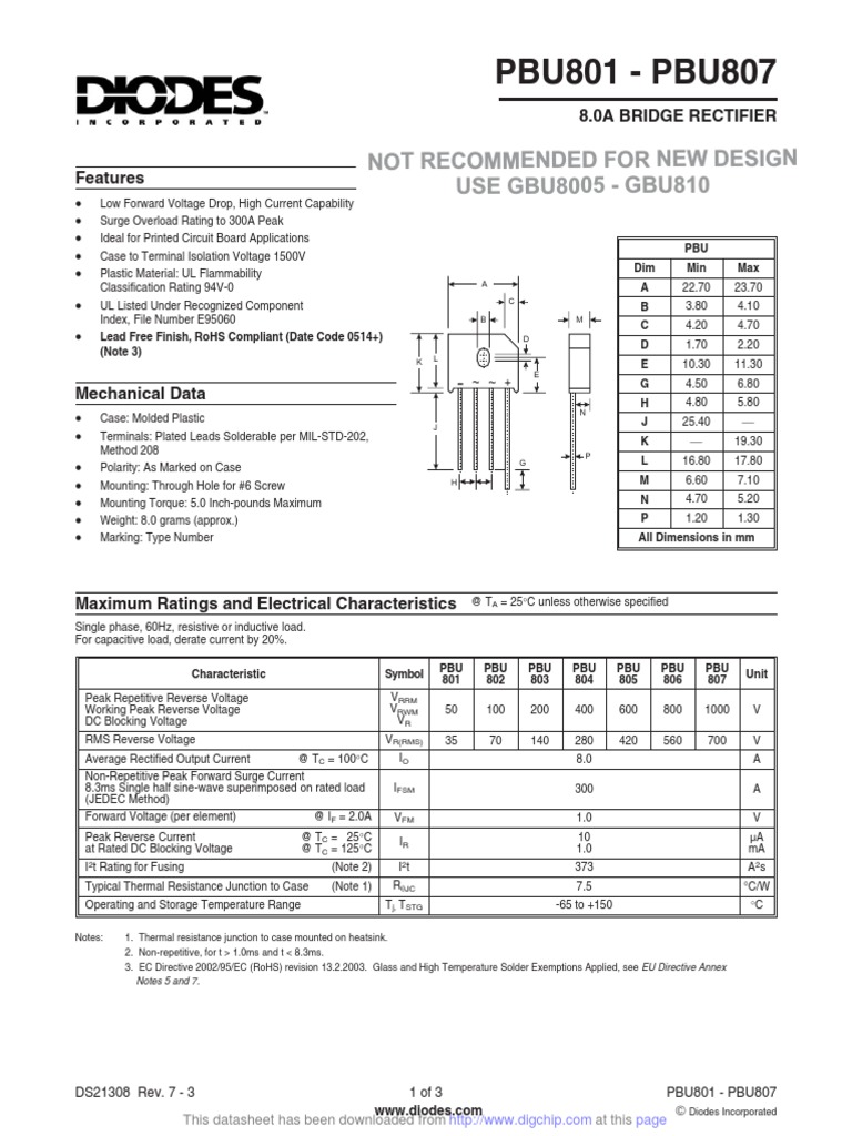 PBU805 | PDF | Rectifier | Capacitor