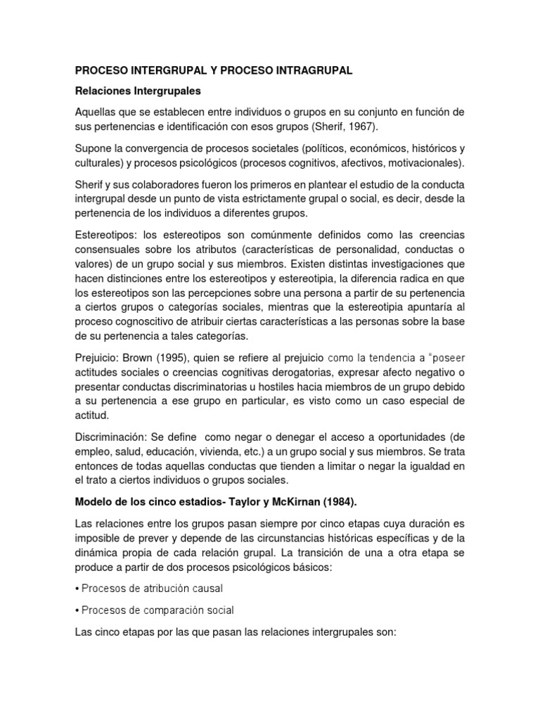 Proceso Intergrupal y Proceso Intragrupal | PDF | Estereotipos ...