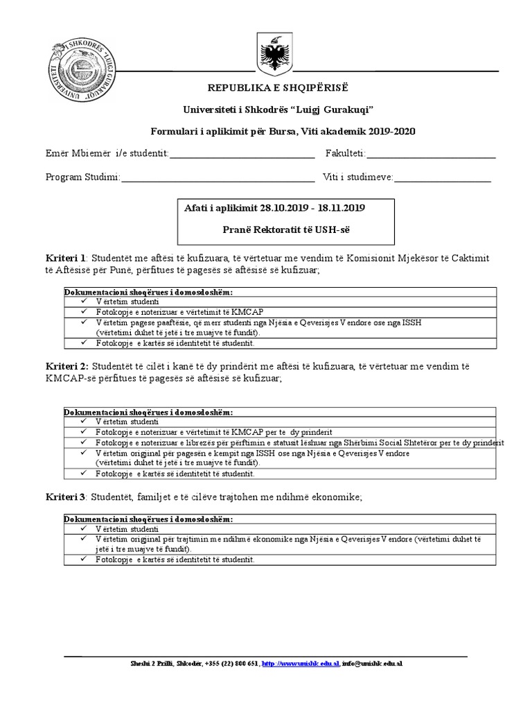 Formular Aplikimi Per Burse 2019-2020 A4 28.10.2019 | PDF