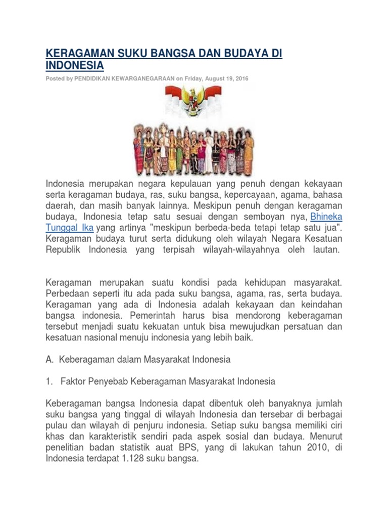 Keragaman Suku Bangsa Dan Budaya Di Indonesia | PDF