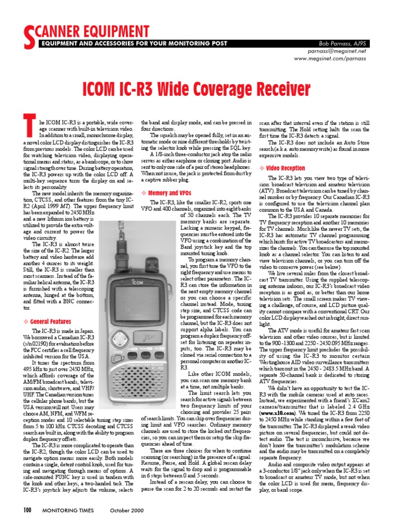 Icom Ic-R3 | PDF | Frequency Modulation | Television