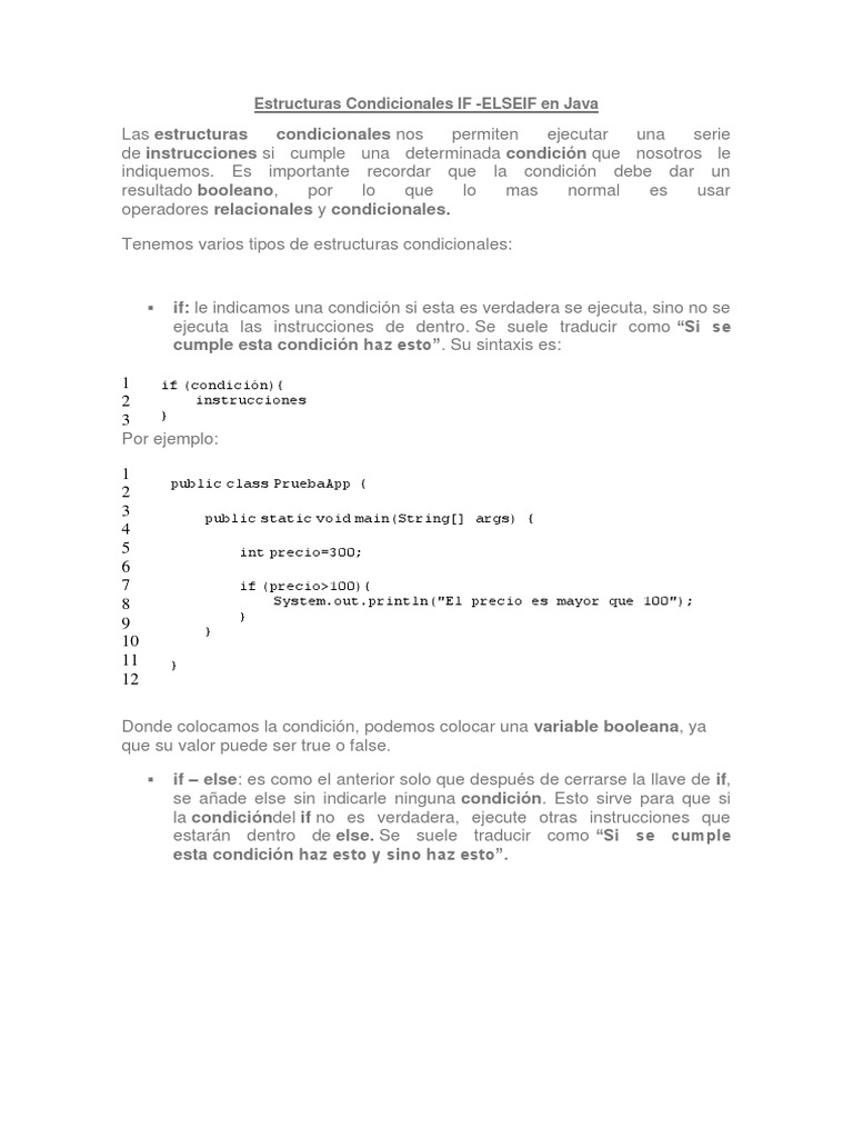 Estructuras Condicionales IF JAVA | PDF | Java (lenguaje de ...