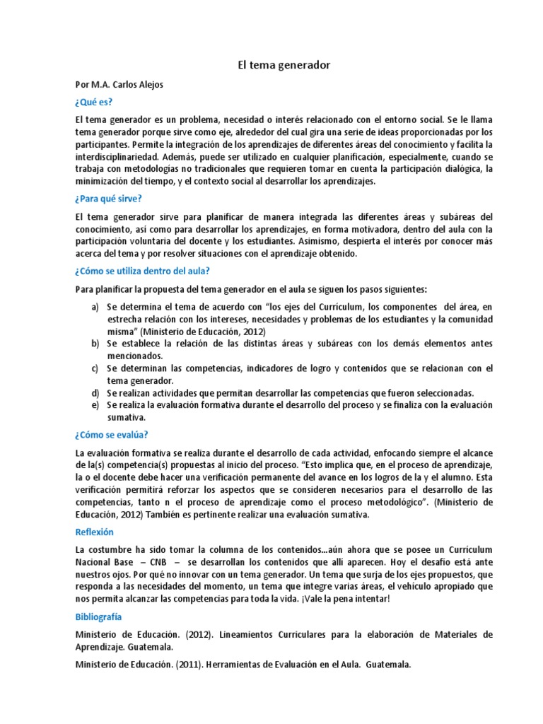 El Tema Generador | PDF | Evaluación | Plan de estudios