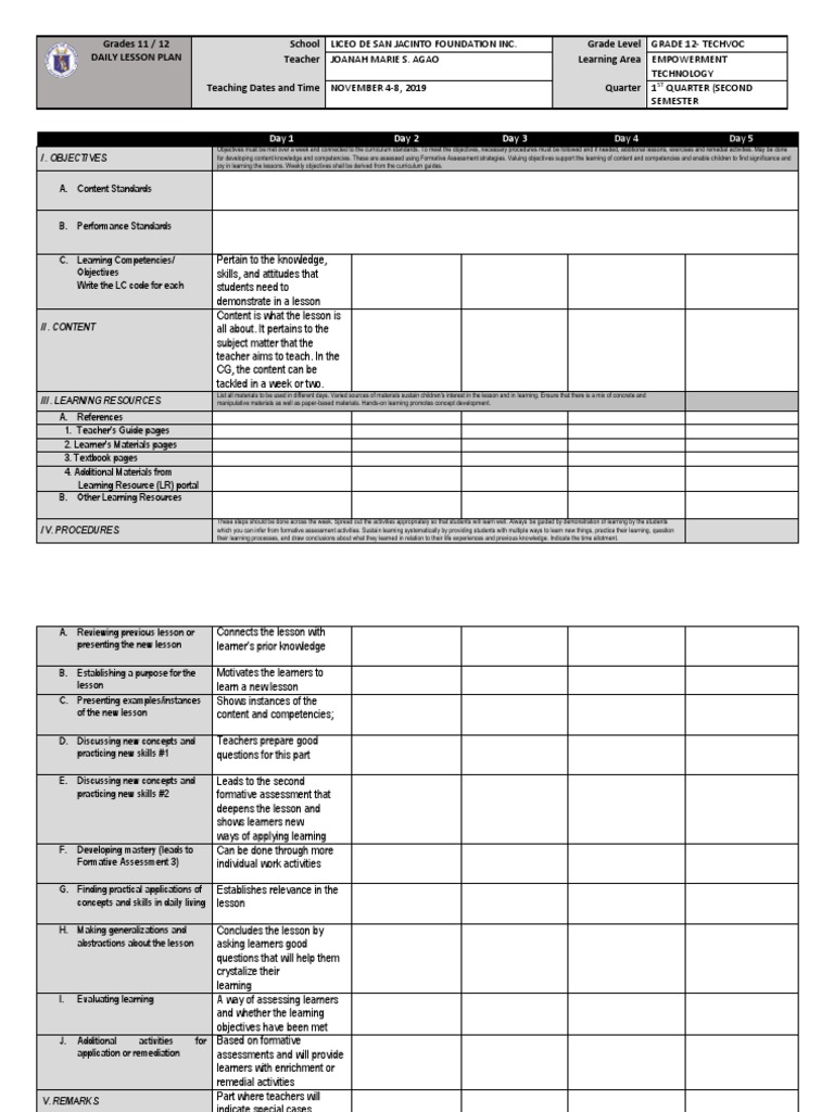 DLP Template 2017 | PDF | Educational Assessment | Learning