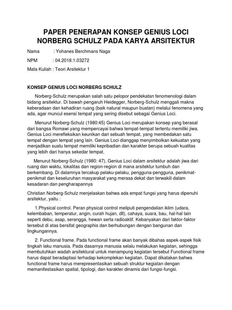 Paper Penerapan Konsep Genius Loci Norberg Schulz Pada Karya Arsitektur ...