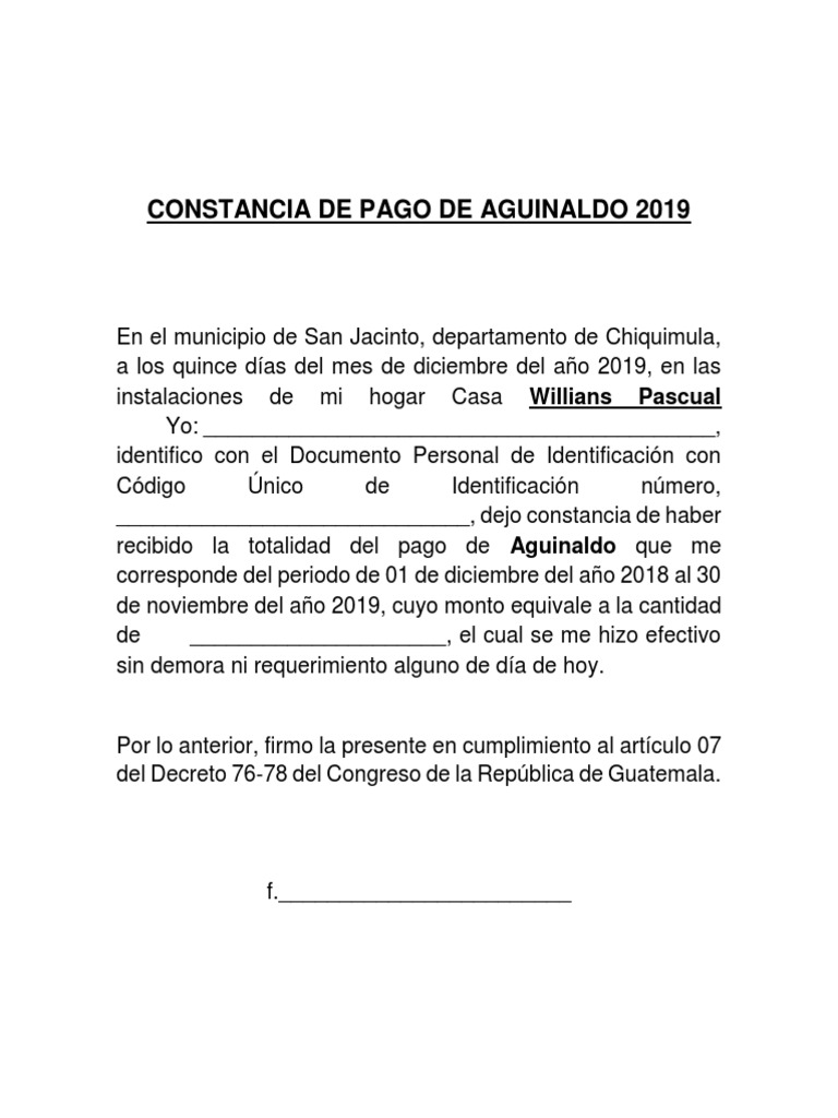Constancia de Pago de Aguinaldo 2019 | PDF