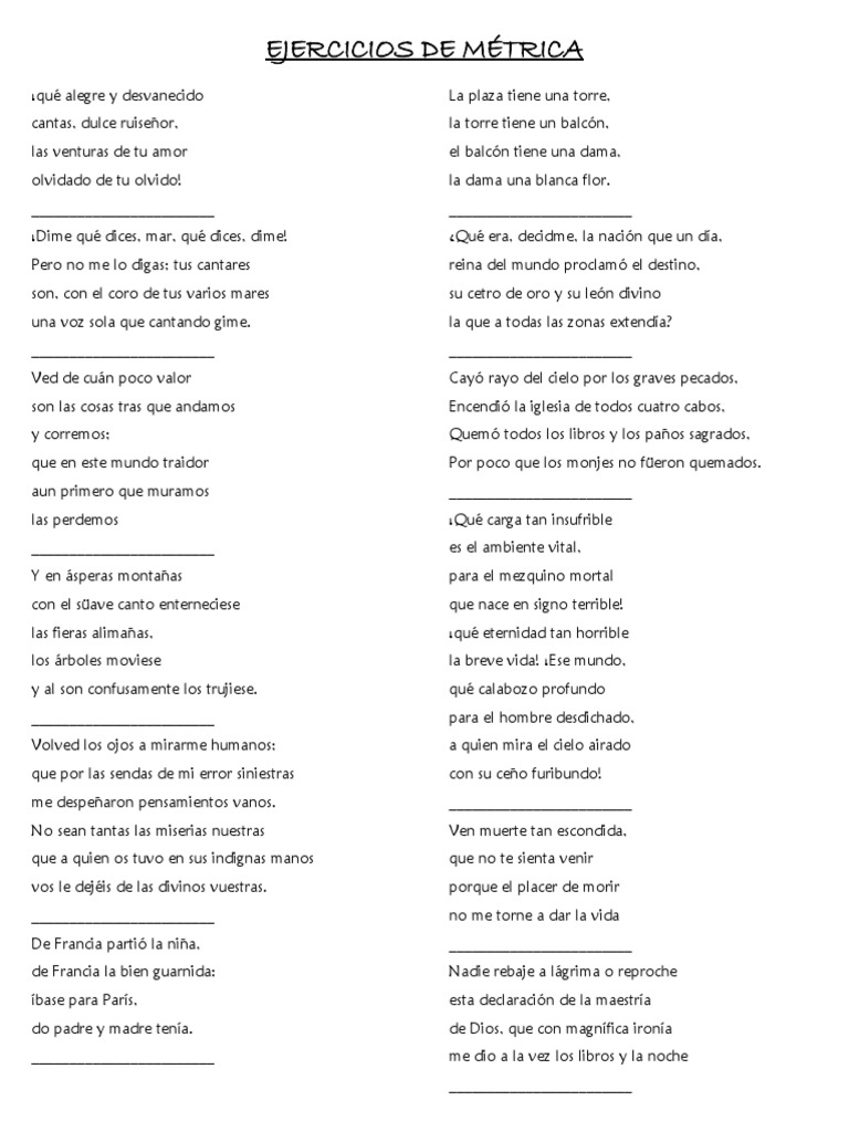 Ejercicios de Métrica Poética | PDF