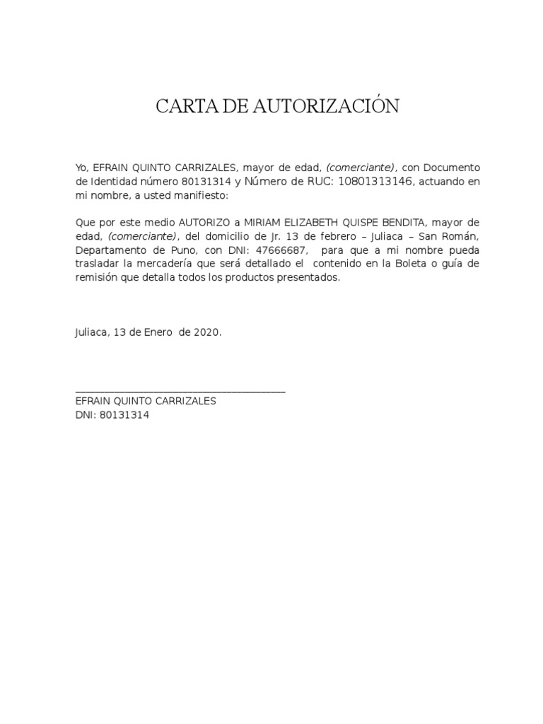 Carta de Autorizacion Simple | PDF