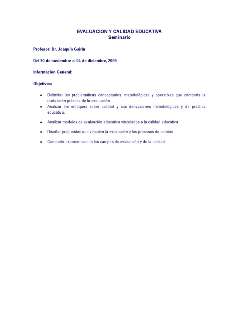 EVALUACIÓN Y CALIDAD EDUCATIVA - Gairin | PDF