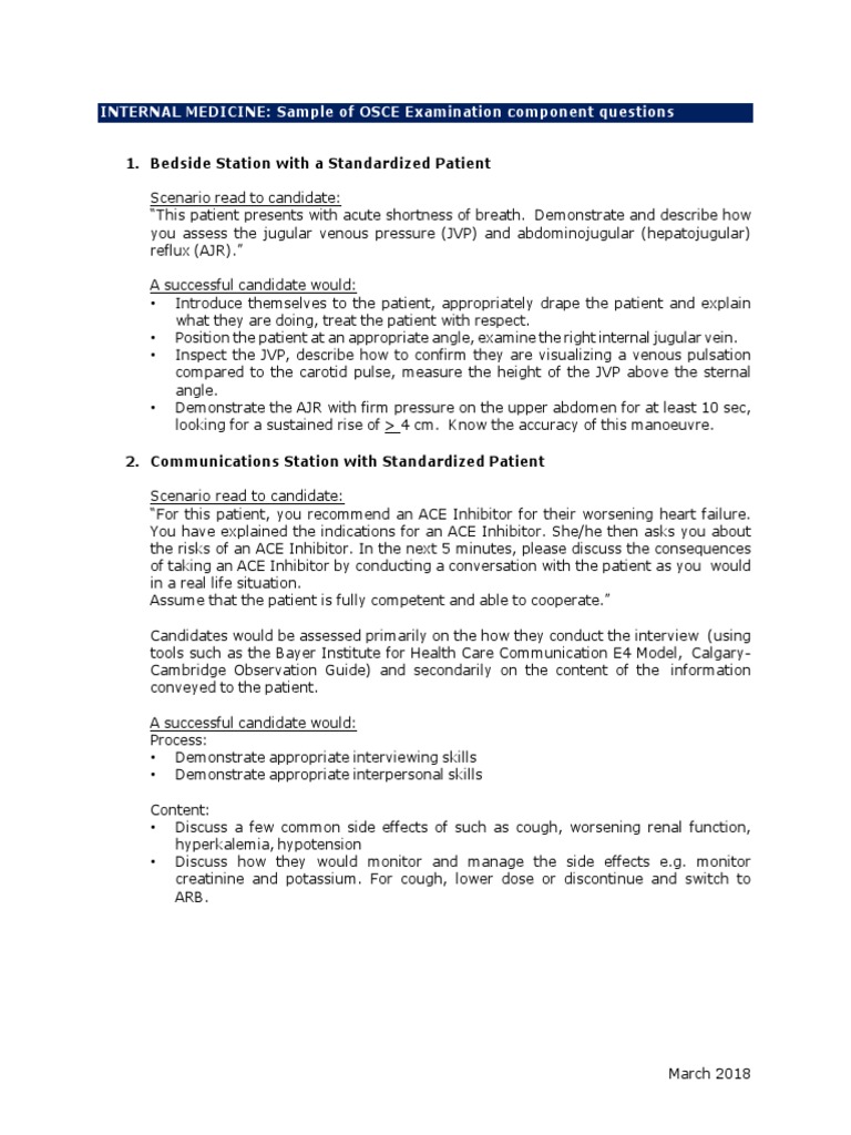 Internal Medicine Sample Osce Examination Component Questions e | PDF ...