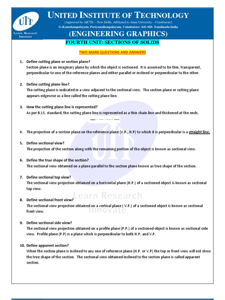 UIT Engineering Graphics Section Questions | PDF | Shape | Ellipse