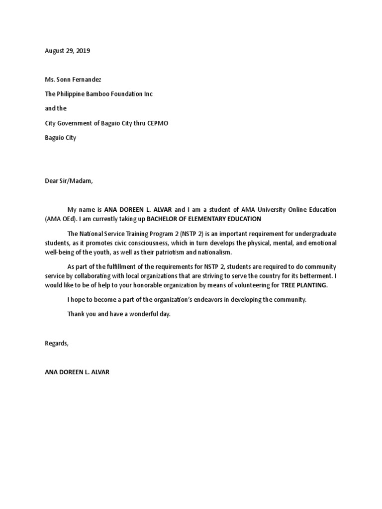 Treeplanting Intent Letter | PDF | Social Science | Wellness