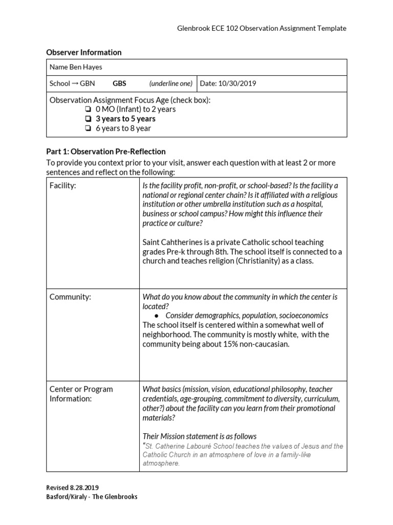 Preschool Benjamin Hayes - Glenbrook Ece 102 - Observation Paper ...