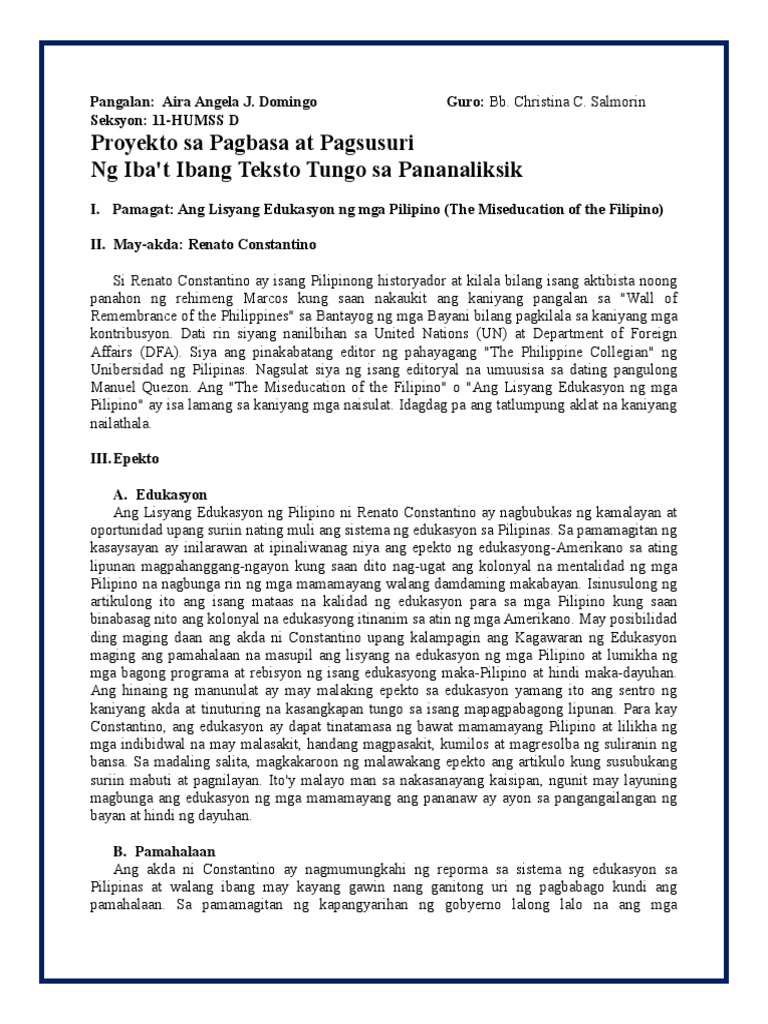 Pagbasa Project | PDF