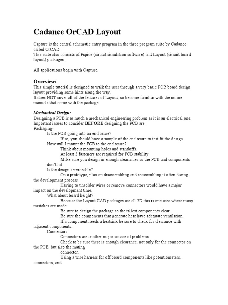 Cadance OrCAD Layout | PDF | Engineering | Digital Technology