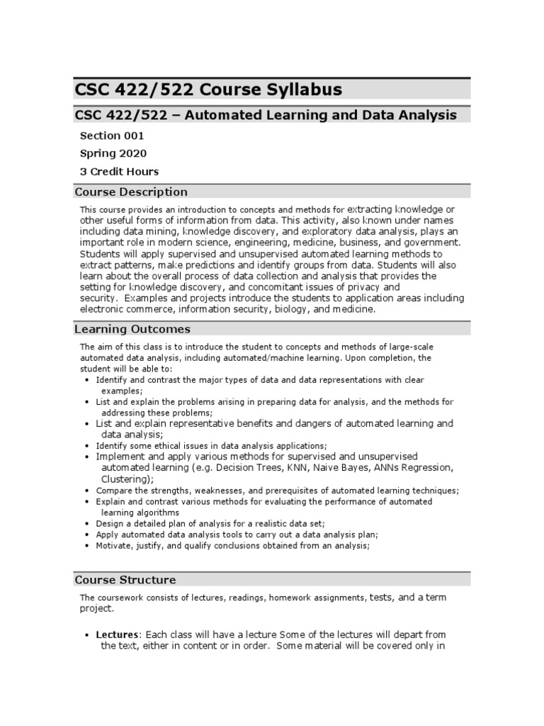 CSC 422/522 Automated Learning Data Analysis | PDF | Machine Learning ...