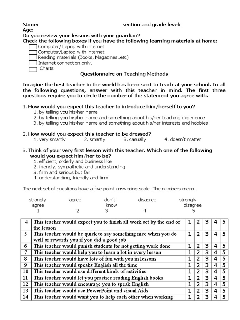 Teaching Methods and Learning Styles Survey | PDF | Teaching Method ...