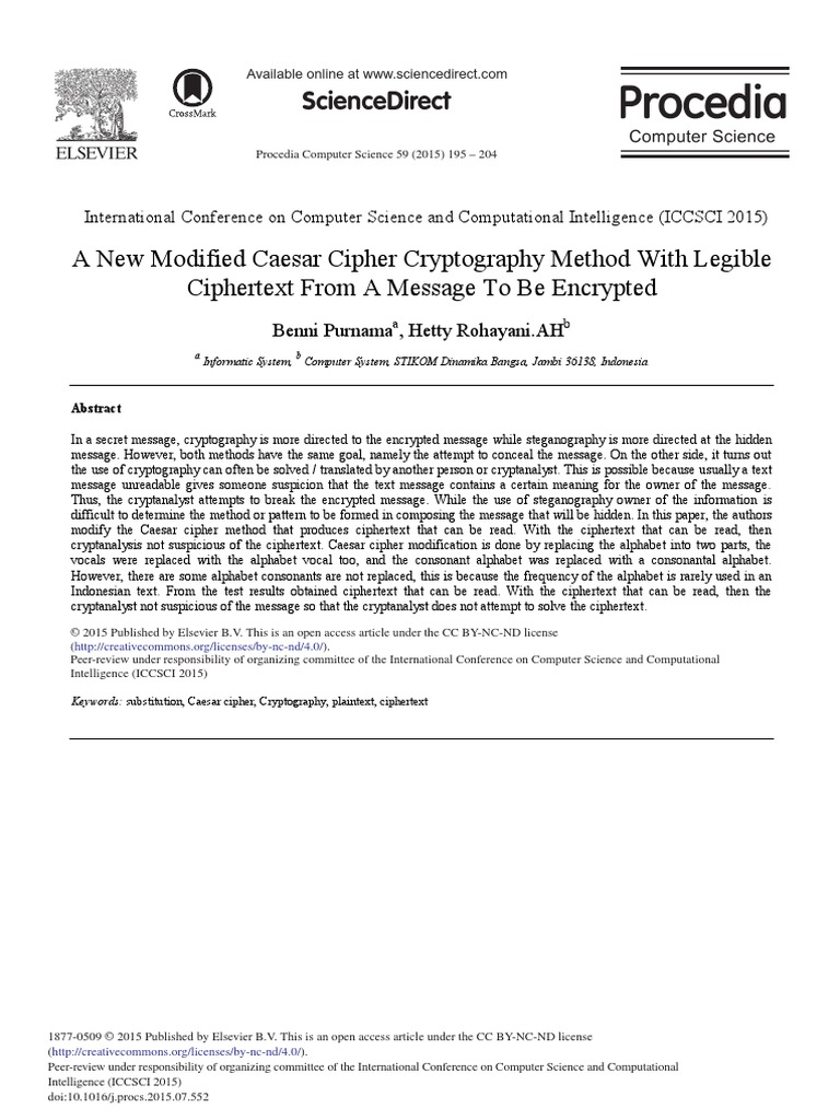A New Modified Caesar Cipher Cryptography Method W | PDF | Cryptography ...