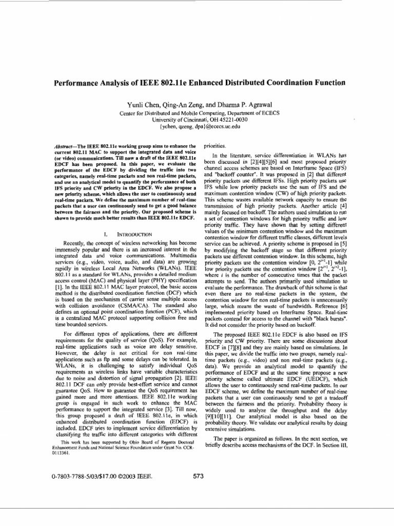 Performance Analysis Of Ieee 802 11e Enhanced Distributed Coordination Function Pdf Quality