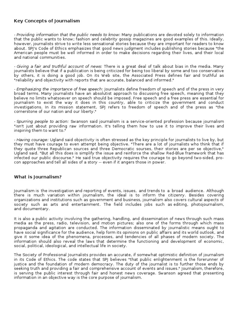 Key Concepts of Journalism | PDF | Journalism | Public Sphere