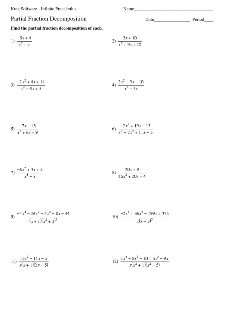 Partial Fraction Decomposition Worksheet | PDF | Teaching Mathematics