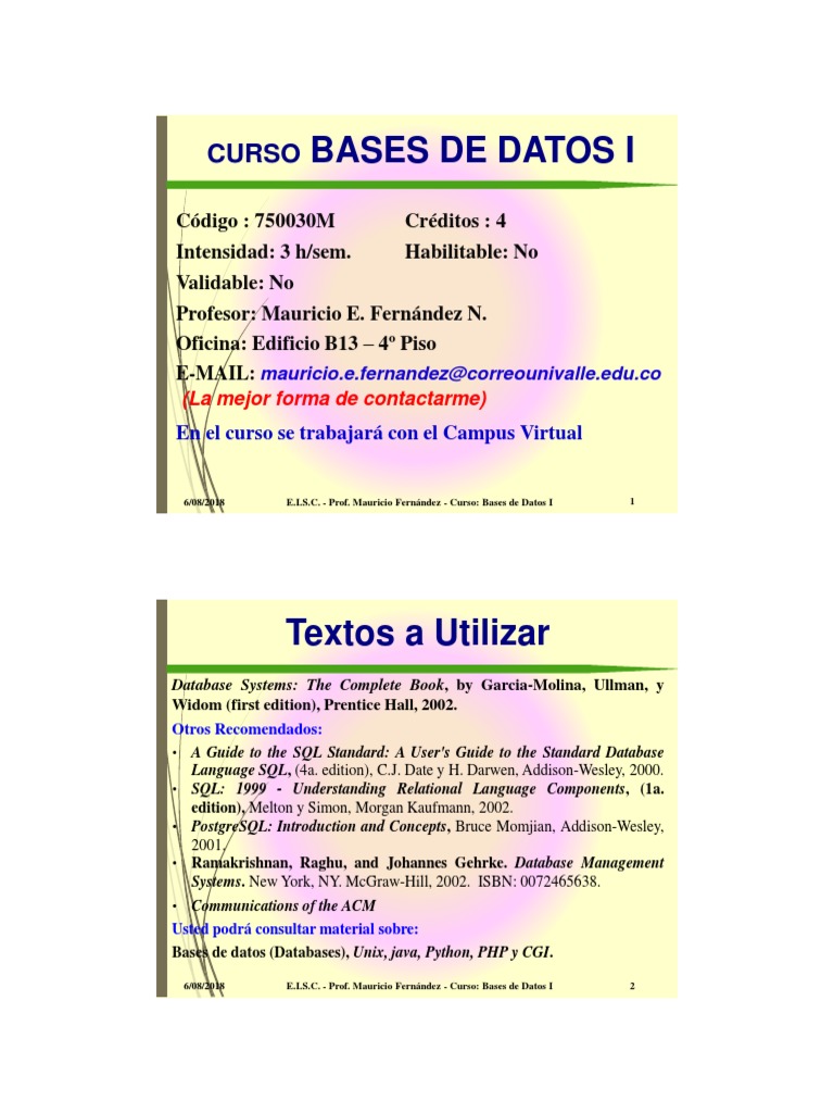 Clase de Bases de Datos I - Univalle | PDF | No Sql | Base de datos relacional