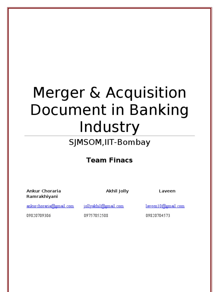 Team - Finacs - Mergers & Acquisition Document in Banking Industry ...