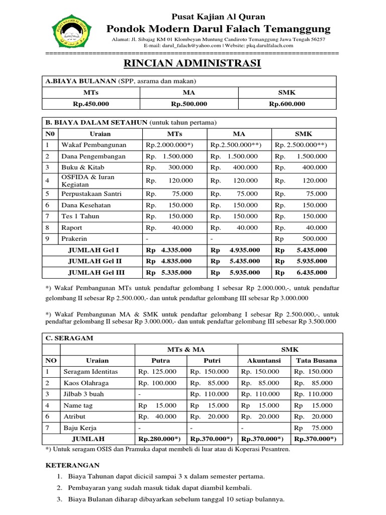 Tabel Pembayaran PKQ 2017 | PDF