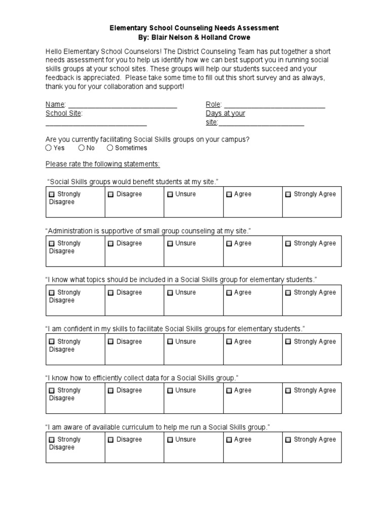 Elementary School Counseling Needs Assessment | PDF