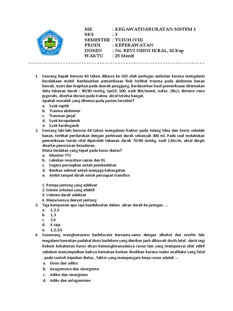 Soal KGD UAS 2019 2020 | PDF