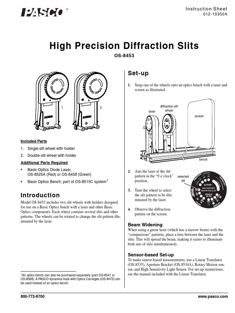 Precision Diffraction Slits Manual OS 8453 | PDF | Aperture | Diffraction