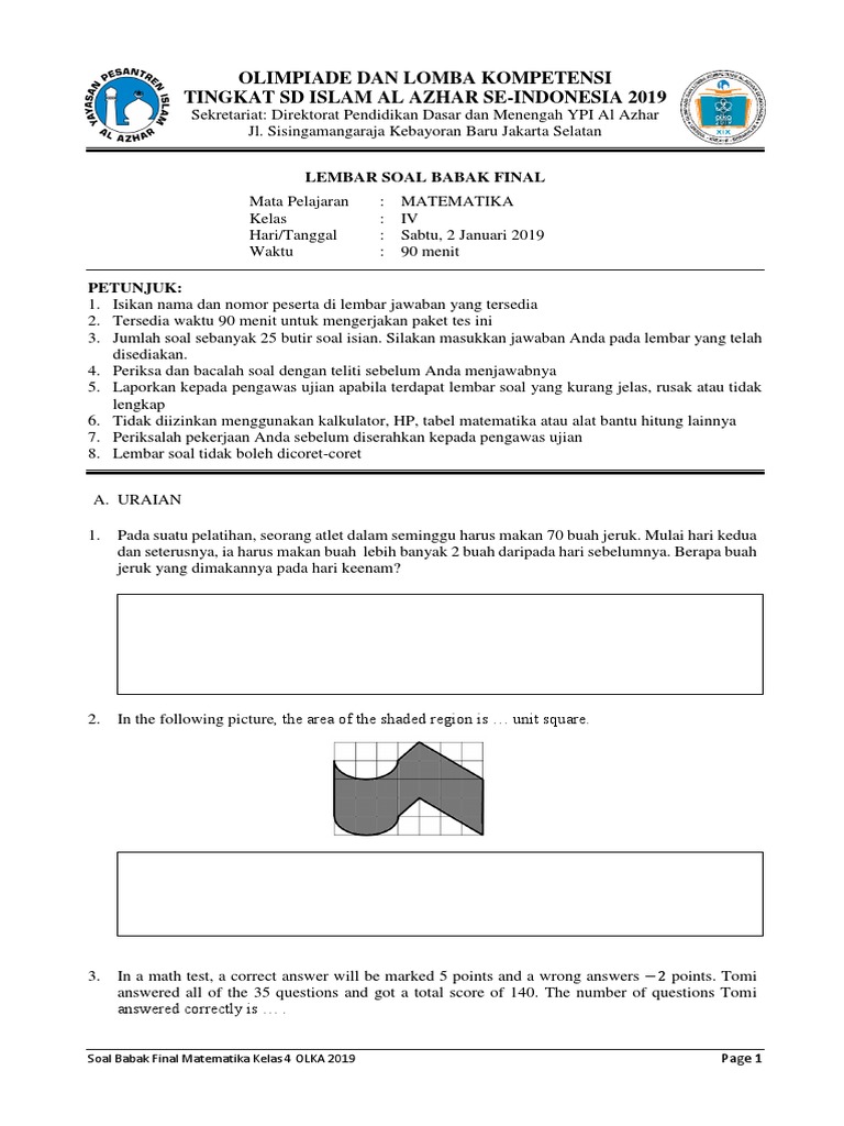 Soal MTK Final Kls 4 Olka | PDF