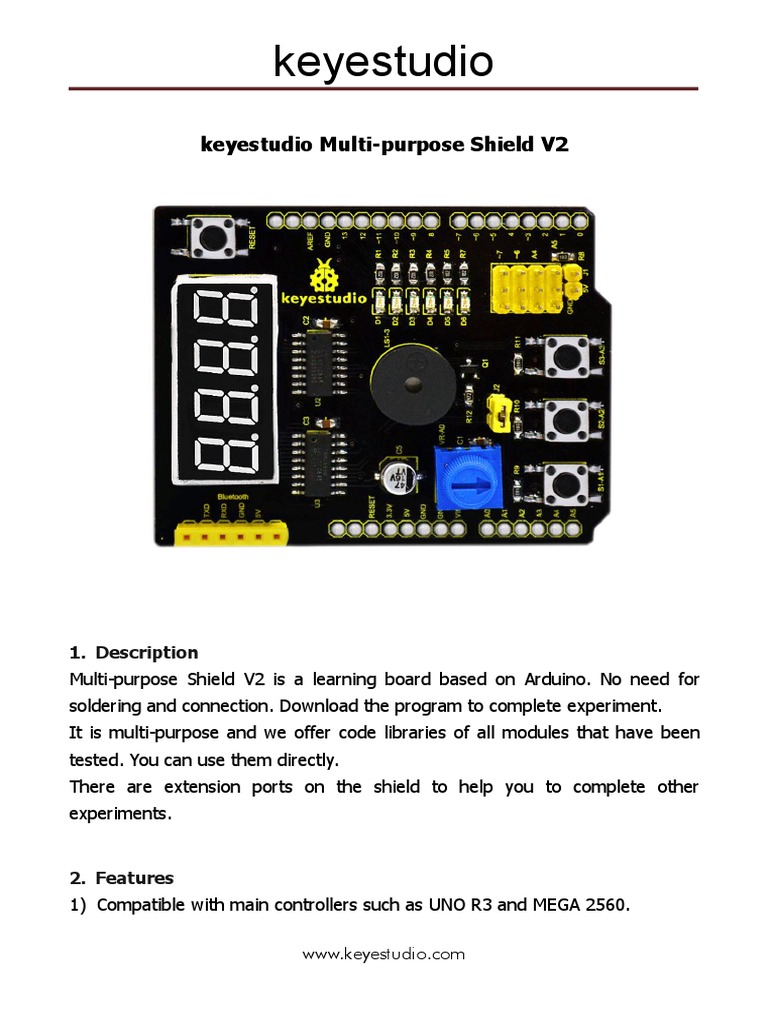 KS0184 Keyestudio Multi-Purpose Shield V2 | PDF | Electronic ...