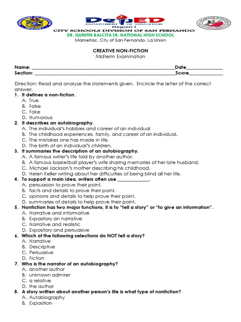 Exam CNF 2nd Sem | PDF | Narration | Creative Nonfiction