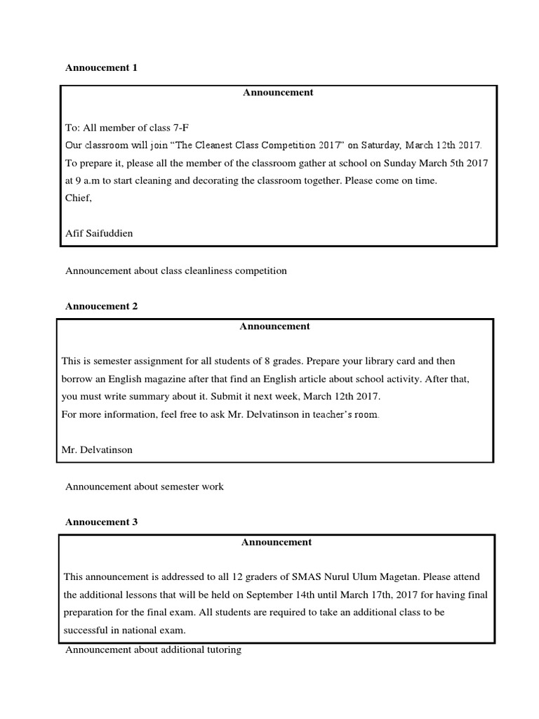 Contoh Announcement | PDF | Learning | Students