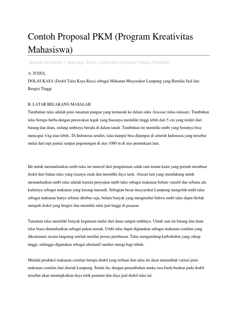 Contoh Proposal PKM | PDF