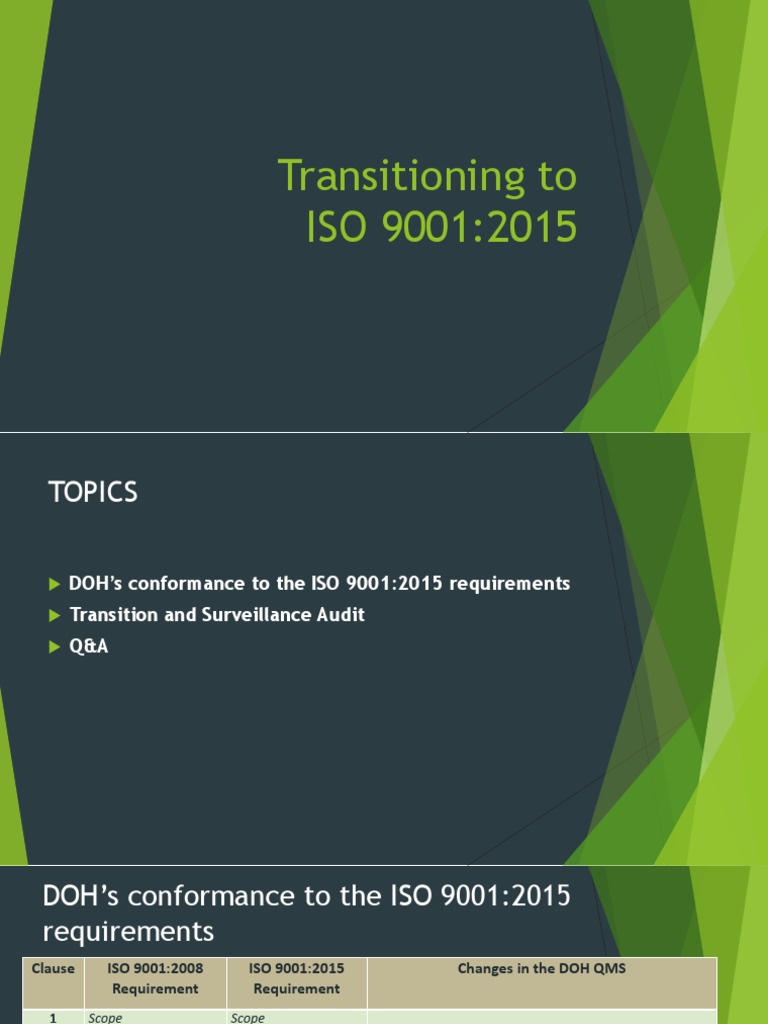 Transitioning To ISO 9001.2015 Guidelines | PDF | Iso 9000 | Quality ...