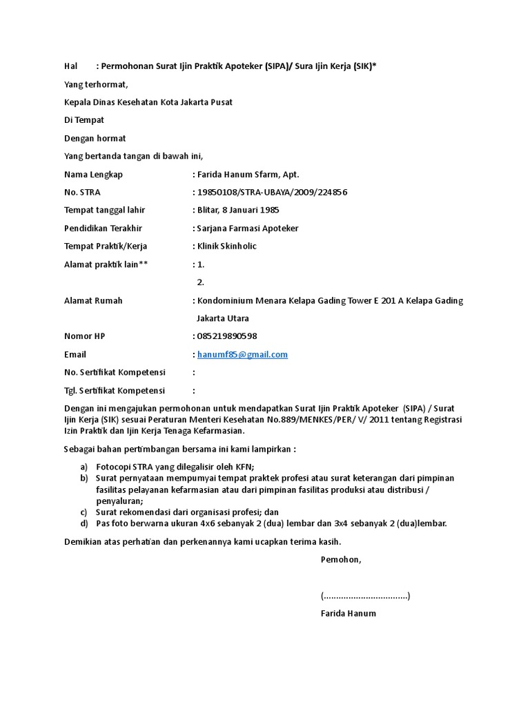 Surat Permohonan SIPA | PDF