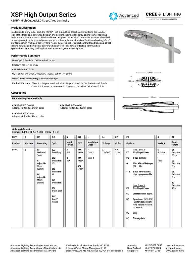 ADLT Cree XSPR Spec Sheet | PDF | Lighting | Electromagnetic Spectrum