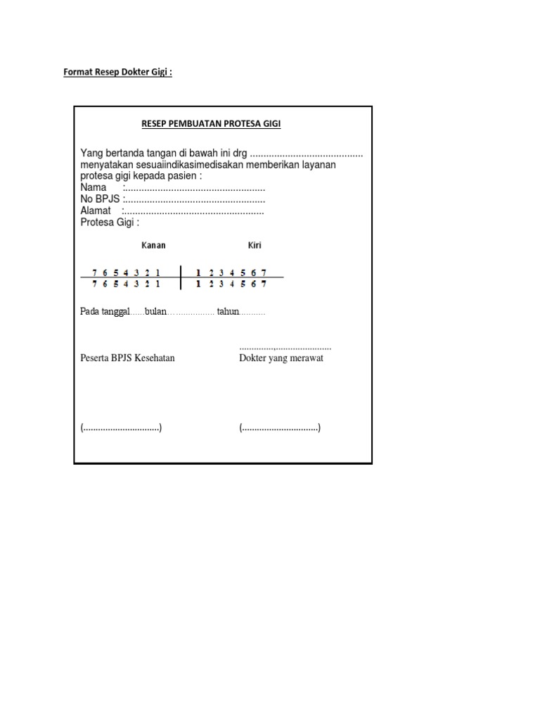 Format Resep Protesa Gigi BPJS | PDF