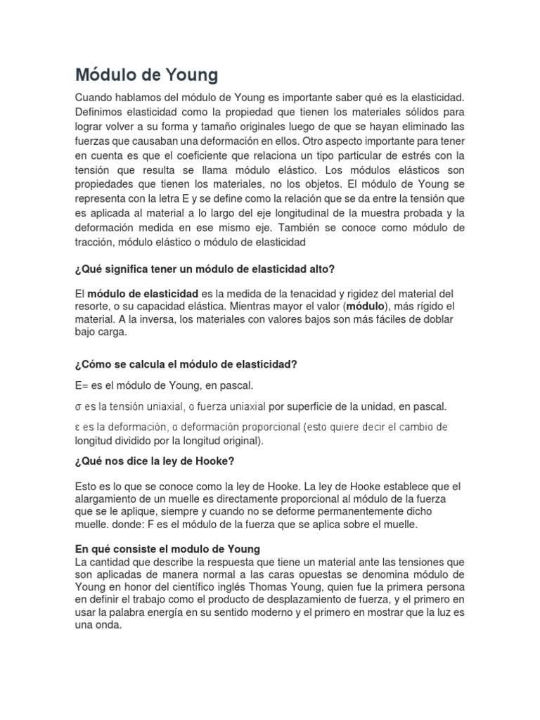 Guía del Módulo de Young | PDF | Elasticidad (Física) | El módulo de Young